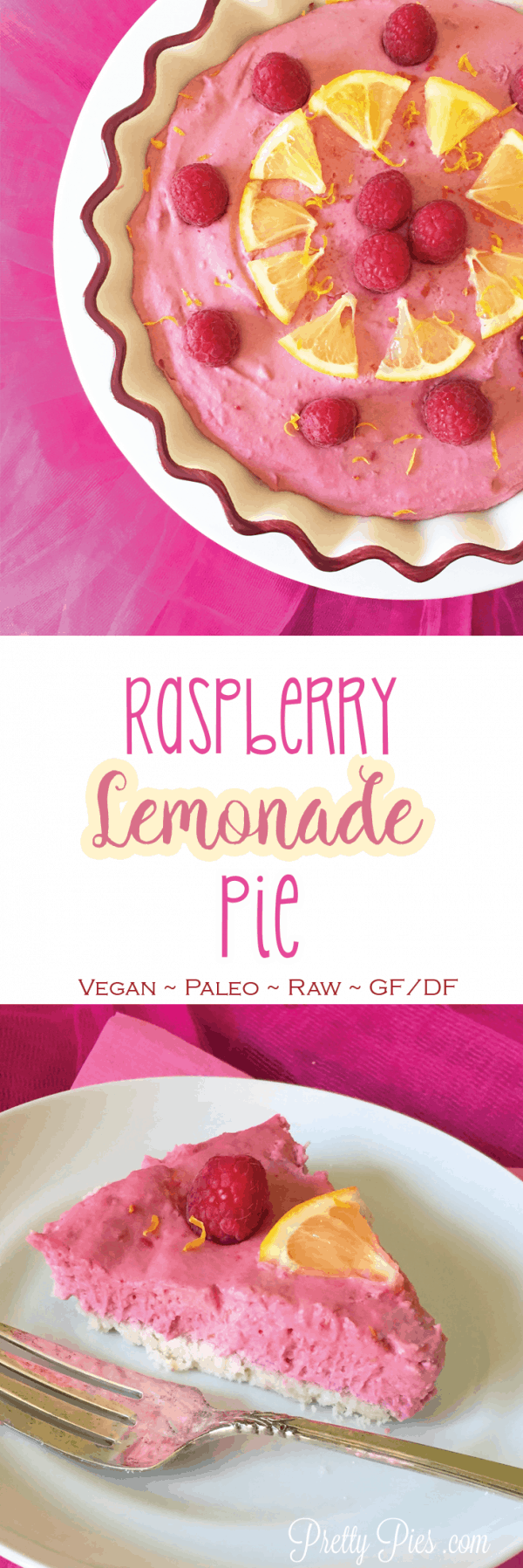 Raspberry Lemonade Pie, vegan, nut-free, no-bake